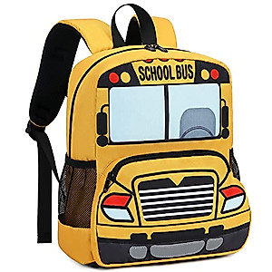 Kids Backpack for Boys Girls Preschool Bookbags 3D Cartoon Daycare Toddler Bags (Yellow bus)