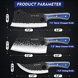 3PCS Butcher Knife Set, Hand Forged kitchen Knife Set-Heavy Duty Bone Chopper Knife & Meat Cleaver Knife & Viking Knife, Chef Knife Set for Home, Outdoor Cooking, Camping BBQ