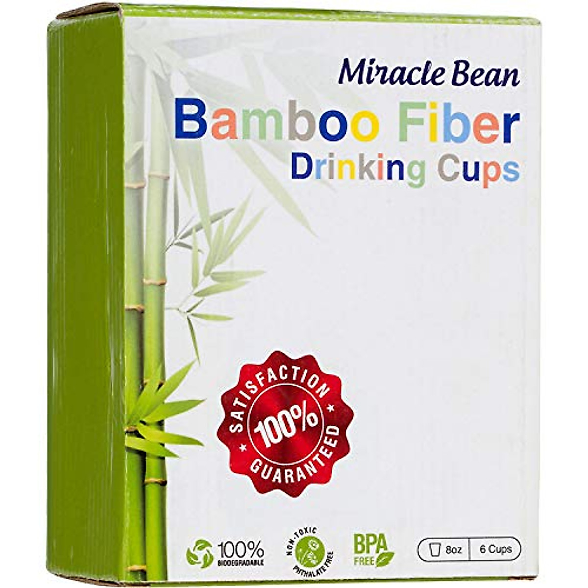 Miracle Bean X Kids Bamboo Fibre Drinking Cups, (Set of 6) for Milk, Juice, Water, Non Toxic, Biodegradable, Eco Friendly 8oz