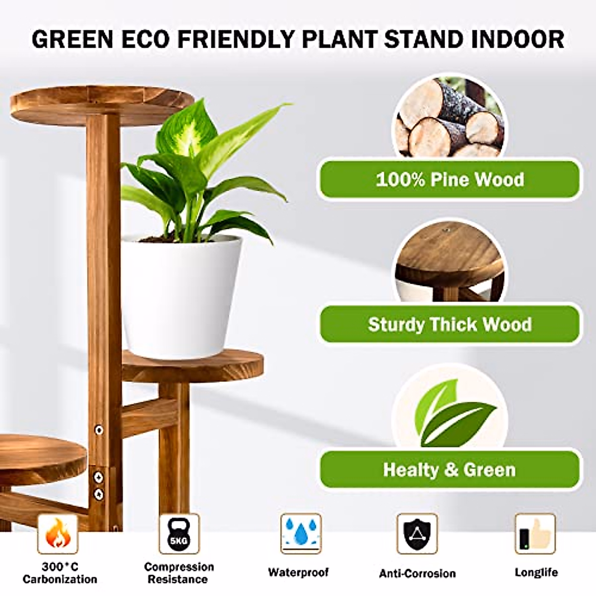 TDZWIN Plant Stand, 5 Tier Plant Stand Indoor Plant Stand Corner Plant Stands For Indoor Plants Multiple, Indoor Wood Tiered Plant Stands Tall Plant Stand For Living Room Balcony Garden Patio(Walnut)
