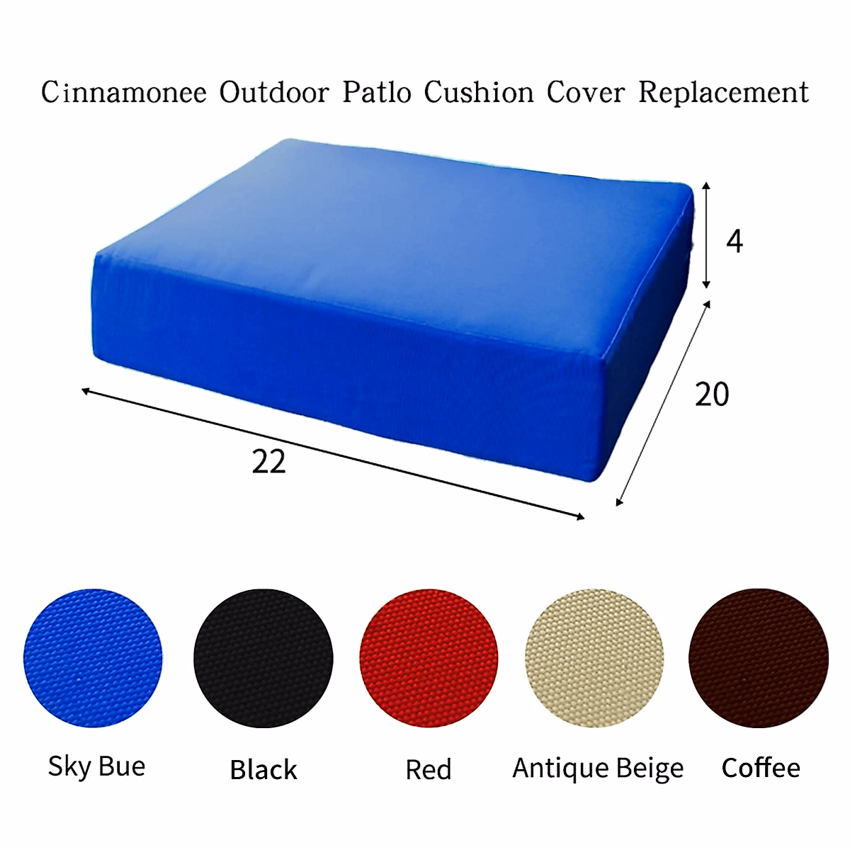 Cinnamonee Patio Cushion Covers, Water Resistant Outdoor Cushion Slipcovers, Patio Sofa Cushion Covers Replacement(20"X22"X4" 2 Pack, Blue)