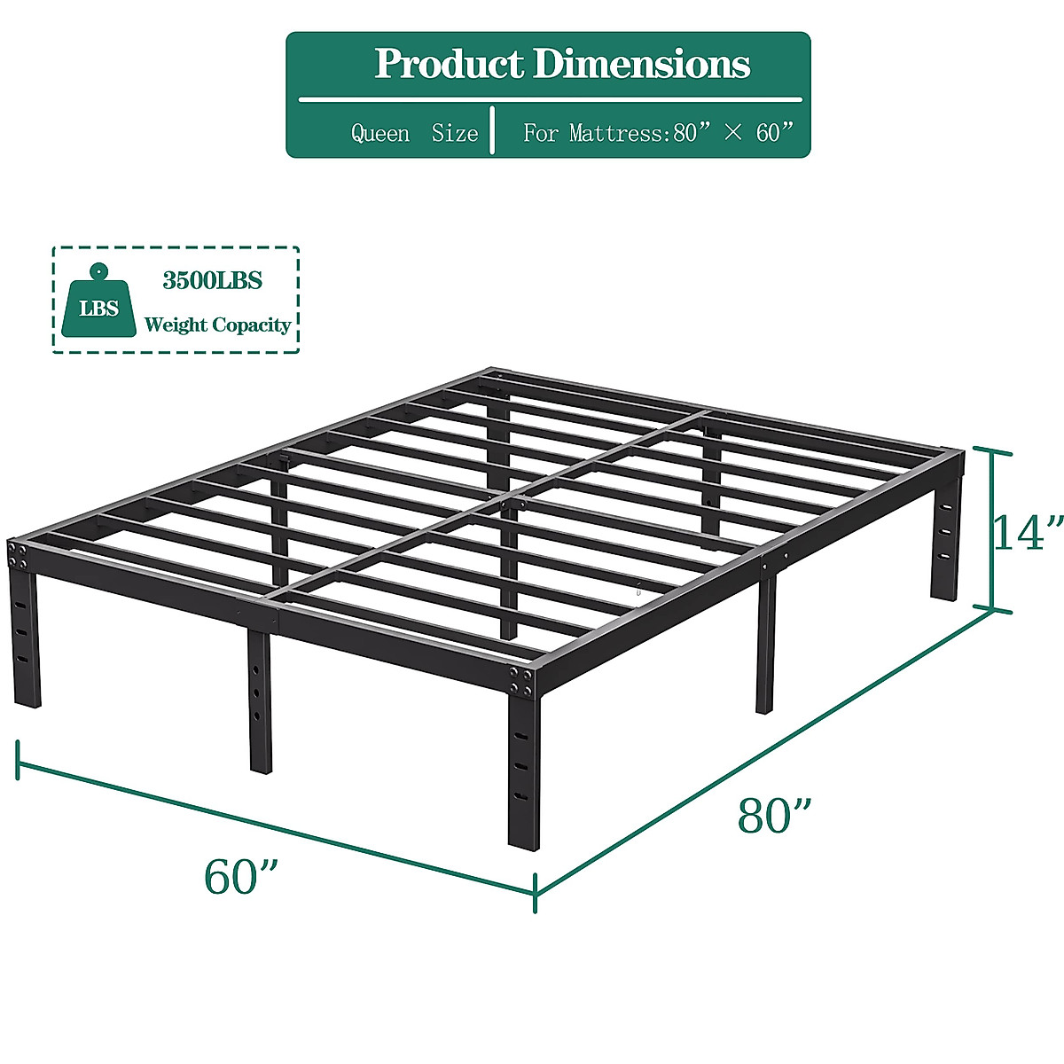 RestVille Queen Size Bed Frame Heavy Duty Steel Slats Platform Metal Bed Frame No Box Spring Needed