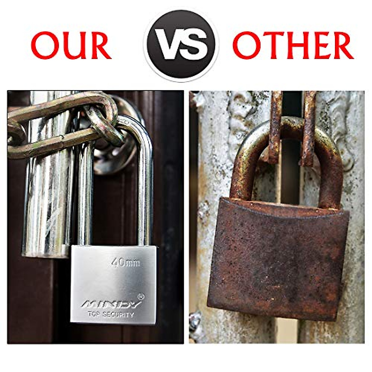 50mm Long Shackle Padlocks for Outdoor Use All Weather Resistant, Alloy Steel Heavy Duty Lock with 4 Keys