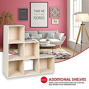 Home Basics Open and Enclosed Cube MDF Storage Organizer, Oak (6-Cube Tiered)