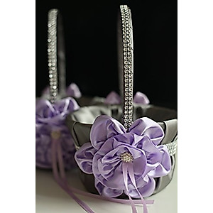 Lavender Flower Girl Basket Lilac Ring bearer Pillow Lavender Ring Pillow Basket Set Lilac Gray Wedding Basket Gray Wedding Pillow