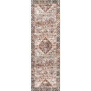 nuLOOM 2' x 12' SpinClean Machine Washable Stain-Resistant Area Rug with Non Slip Backing, Low Profile for Living Room, Bedroom, and Dining Room, Devin Light Brown