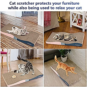 Adolug Cat Scratch Pad, Cat Scratcher Cardboard with Premium Reversible Scratch Textures Design, Corrugated and Zero Odor Cat Scratcher with Catinp and Mini Toy(3PCS)