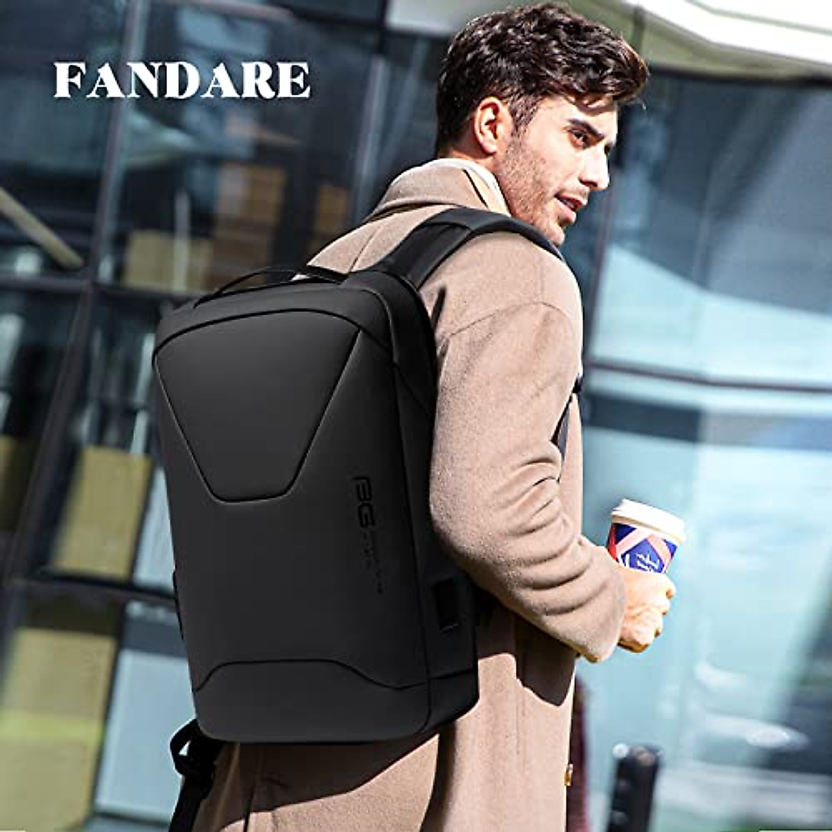 FANDARE Anti-Theft Backpack Business Daypacks fits 15.6 Inch Laptop Travel Large Backpack with USB Charging Port Waterproof Computer Bag for Women Men Notebook Black