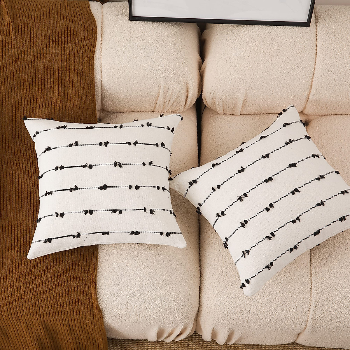 NiNi ALL Decorative Throw Pillow Covers Pack of 2 Boho Linen Throw Pillow Cases for Couch Modern Farmhouse 18x18 Inches Black Pillows Cover Bedroom Living Room Outdoor