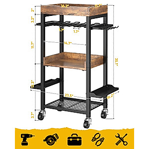 POKIPO Power Tool Cart, Heavy Duty Garage Shelving with Wheels, Movable Tool Box Cart Chest Organizer for Mechanic and Man Gift, Cordless Tool Storage for Garage and Garden