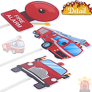 36pcs Fire Truck Party Cupcake Toppers Firefighter Baby Shower Decoration Fireman Themed Birthday Party Supplies Fire Engine Rescue Bday Cupcake Pick Decorations