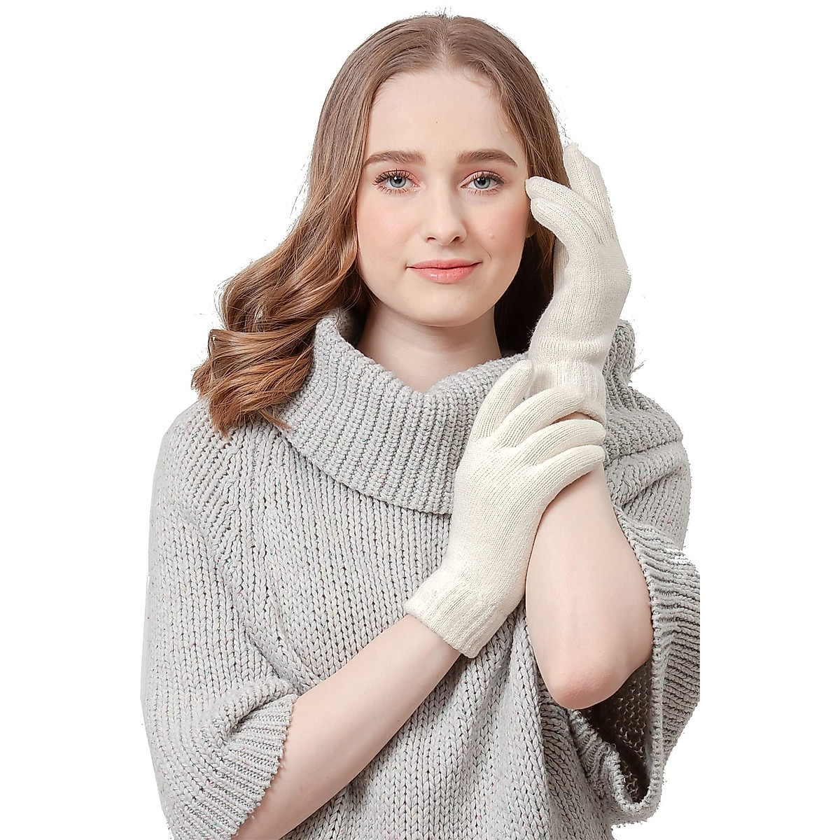 Be Your Own Style BYOS Winter Womens Toasty Warm Plush Fleece Lined Knit Gloves, 14 Solid Colors (Ivory)