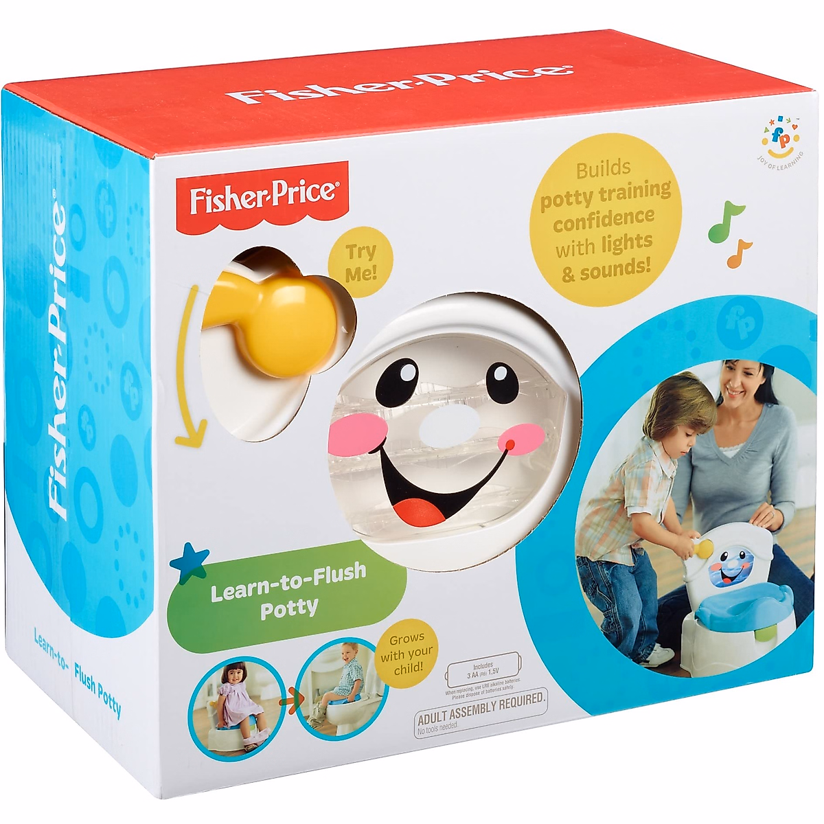 Fisher-Price Toddler Toilet Learn-to-Flush Potty Training Seat with Lights Sounds Phrases and Removable Potty Ring