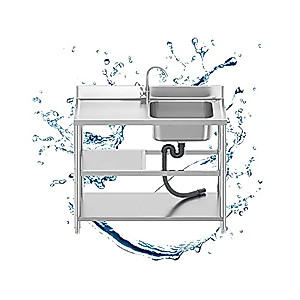 Commercial sink with storage rack,Outdoor utility garage sink with faucet,Indoor kitchen Stainless Steel sink,1 Compartment,Industrial station laundry & utility room sinks,for restaurant,Basement. (