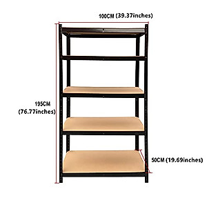 Metal Storage Shelves Adjustable Shelves ,Steel Garage Utility Rack Heavy Duty Display Stand for Home/Office/Garage,Bolt-Free Assembly,5-Tier,175KG Capacity/Per Tier,195cm x 100cm x 50cm