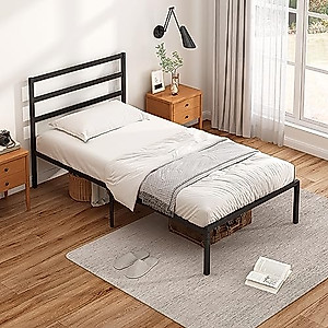 Closadin Twin Size Platform Bed Frame with Headboard,Sturdy Heavy Duty Metal Slats Support for Mattress,No Box Spring Needed,Easy to Assemble,Black