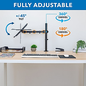 Mount-It! Laptop Desk Mount, Fully Adjustable Ergonomic Laptop Arm with Vented Tray, Cable Management, Clamp and Grommet Base, Fits Laptops up to 17 Inches, Black