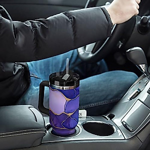 SEHANY Purple Marble 30 Oz Tumbler with Lid and Straw, Double Vacuum Stainless Steel Insulated Sports Water Bottle Cup Holder Friendly Leak-Proof Travel Coffee Cup for Iced Drink