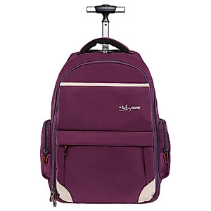 HollyHOME 19 inches Wheeled Rolling Backpack for Men and Women Business Laptop Travel Bag, Upgrade Purple