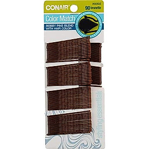 Conair Color Match Bobby Pins, Brunette, 1-Pack of 90-Pieces