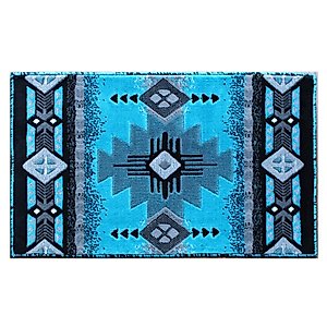 Masada Rugs, Southwest Native American Design Turquoise Area Rug (24 Inch X 40 Inch Mat)