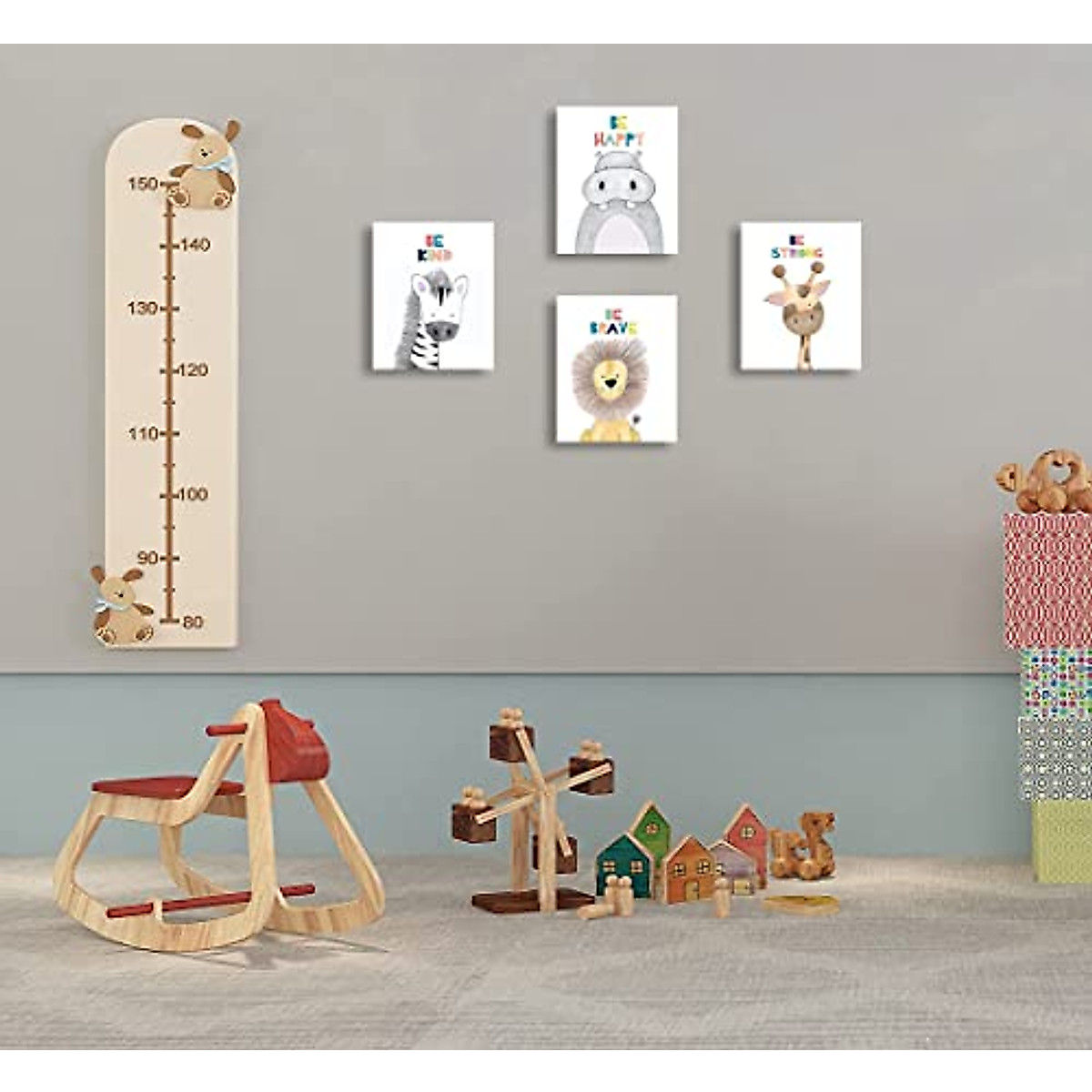 Quzenu Nursery Wall Decor Safari Animal Pictures Kids Inspirational Wall Art for Baby Room Decor Cute Animals Canvas Prints Jungle Room Decor