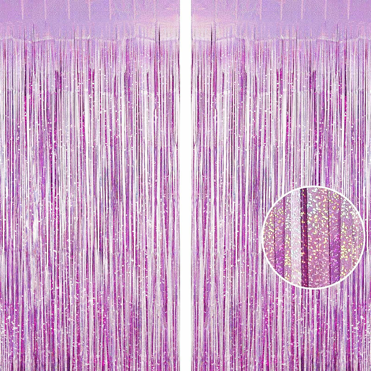 Light Purple Fringe Curtain Backdrop, 2 Pack Tinsel Foil Fringe Curtains Party Decorations Streamers, Xmas Light Purple Metallic Glitter Backdrop for Birthday Wedding Bridal Shower Photo Booth