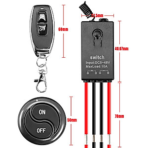Mini Remote Control Light Switch, 5V/12V/48V Relay Switch, Wireless Remote Switch with 328FT Long Range for LED Lights Household Appliances Garage Door Water Pump Fans