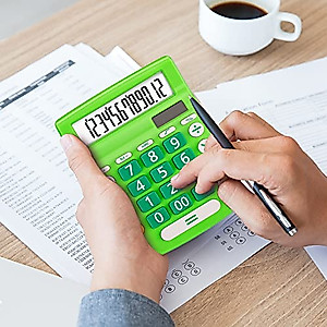 Calculators Desktop, Large Display Big Button, Solar and Battery Dual Power, 12 Digit Small Basic Standard Functional Calculator Cute for Office, Home, School (Green)