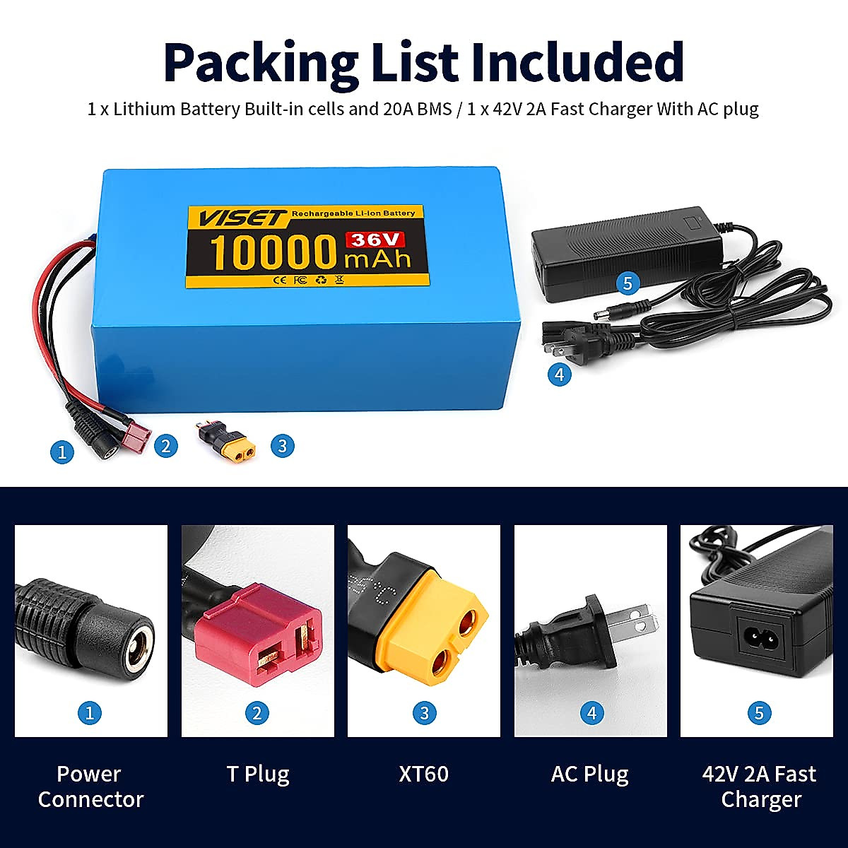 H HAILONG 36V 10AH 48V 20AH Lithium Battery/36V Ebike Battery, Ebike Battery 36V 10AH with 2A Charger, T-Plug, XT60 Connector and 20A BMS for 250W 350W 500W Ebike Battery/Ebike Kit(36V 10ah)