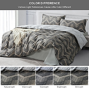 SAPHREAS Black Brown Stripe Geometric Pattern 3pcs Duvet Cover Set Queen Size Chavron Printed Bedding Comforter Cover Set 1 Quilt Cover 2 Pillow Shams