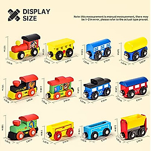 Latocos 12 Pcs Wooden Train Cars Set Toddlers Magnetic Train Toys Kids Boys Girls 3 Engines Vehicle Cars Montessori Educational Toys for Age 3 4 5 6