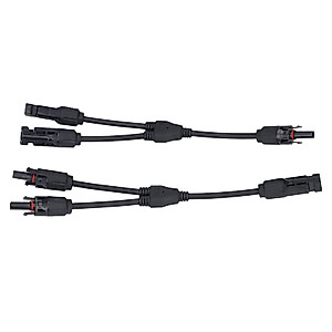 Solar Connector y Branch Parallel Adapter Cable Cord, 2 to 1 Panel Connector Plug Tool Kit, 2 Side Built in Lock, Brass PPO Material Waterproof for Photovoltaic System