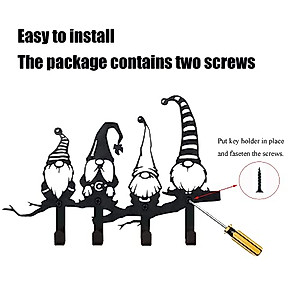 Gnome Gift Metal Key Holder for Wall Decorative, Gnome Key Rack Hanger Wall Mounted with 4 Hooks, Cute Gnome Décor for Entryway Key Cabinet Indoor Children Room