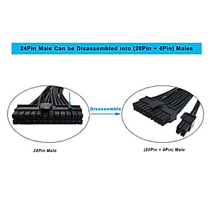 ZLKSKER 24 Pin Motherboard Power Supply Cable 12 Inch, 18AWG ATX Power Supply Extension Wire, 24 Pin Male to 24 Pin Female