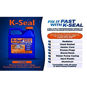 K-Seal ST5516 Heavy-Duty Multi-Purpose One Step Permanent Coolant Leak Repair, 8oz, Pour and Go, Mixes with All Antifreeze, No Flushing Required