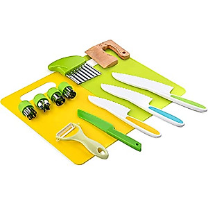 13 Pieces Montessori Kitchen Tools for Toddlers-Kids Cooking Sets Real-Toddler Safe Knives Set for Real Cooking with Plastic Toddler Safe Knives Crinkle Cutter Kids Cutting Board