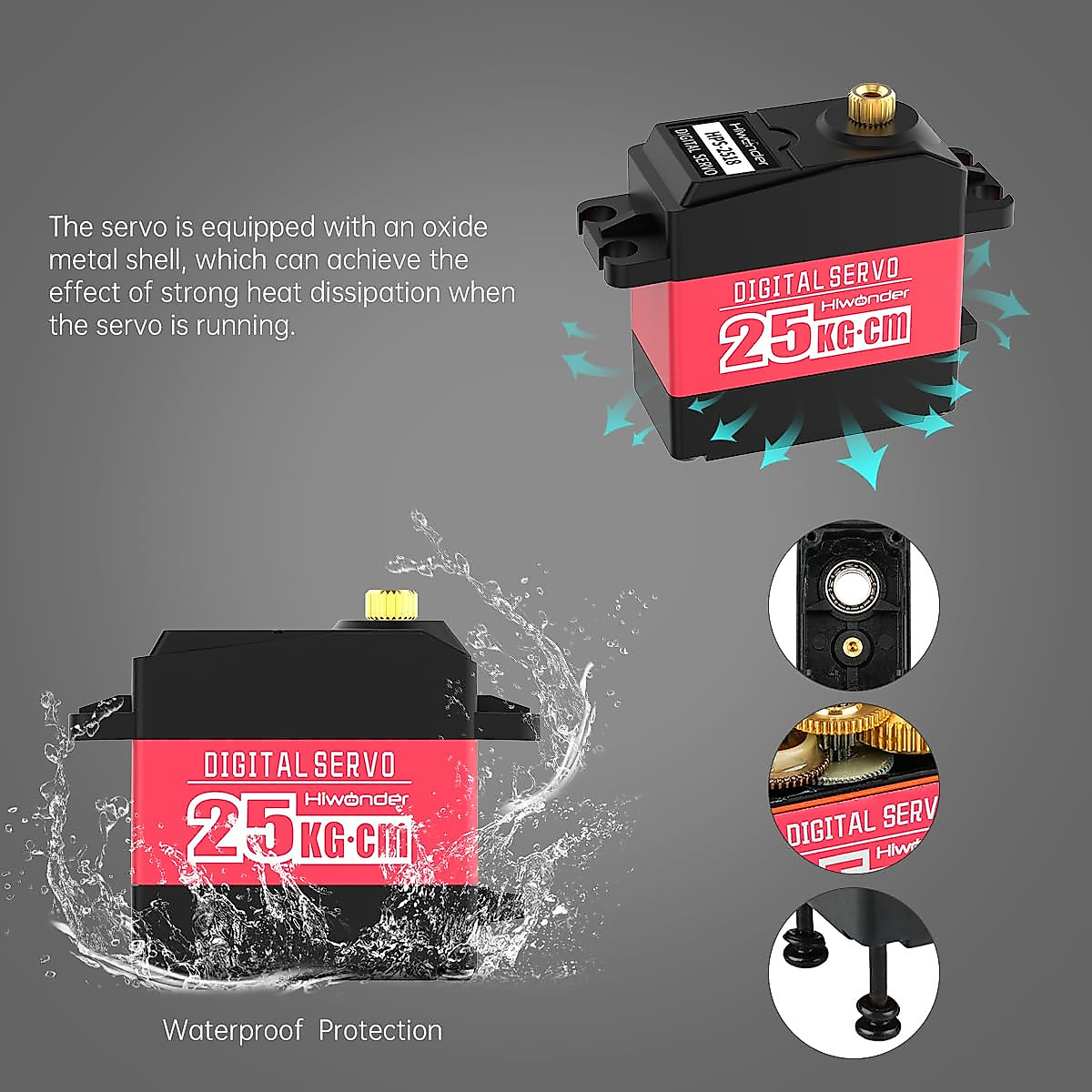 25KG Digital Servo Motor High Torque PWM Servo, Waterproof Full Metal Gear Steering Servo for Robotic Arms and DIY Robot Making, Digital Servo with 25T Servo Horn, Control Angle 180°