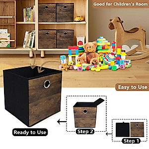 Sturdy Storage Bins with Exquisite Wood Grain Pattern,Thickened Fabric Cube Baskets,Open Container box for Organizer Shelf,Cabinet,Closet,Bookcase,Nursery,Office,Home,Storeroom,10.2x10.2x11in,Set of 3