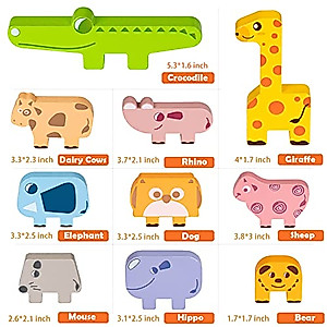 Montessori Toys for 2 3 4 Year Old, 10pcs Wooden Animal Blocks Sorting & Stacking Toys for 2-4 Year Old Toddlers Girl Boy Gifts, Kids Preschool Educational Toys Fine Motor Skills Learning Games