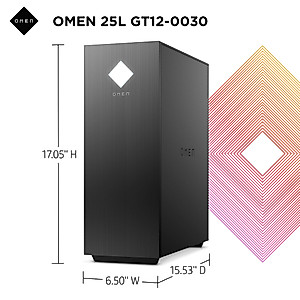 OMEN - GT12-0030 25L Gaming Desktop PC, AMD Radeon RX 5500, AMD Ryzen 7 3700X, HyperX 16GB DDR4 RAM, 512GB PCIe NVMe SSD, Windows 10 Home, VR Ready, RGB Lighting (GT12-0030, 2020 Model) Shadow Black