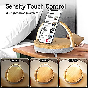 Vivilumens Bedside Lamps with Wireless Charger for Bedroom, Touch Modern 3 Level Dimmable Table Lamp with White Noise Sound Machine, Bluetooth Speaker, Birthday Gifts for Women Who Have Everything