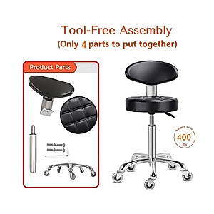 Kaleurrier Swivel Stool Chair Adjustable Height,Heavy Duty Hydraulic Rolling Metal Stool for Kitchen,Salon,Bar,Office,Massage (with Back Rest) (Black)