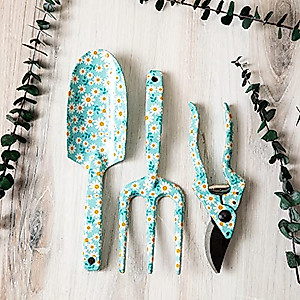 Copper Spade 3 Piece Decorative Garden Tool Set - Trowel, Pruning Shears, Cultivator Fork Gift Set (Lazy Daisy)