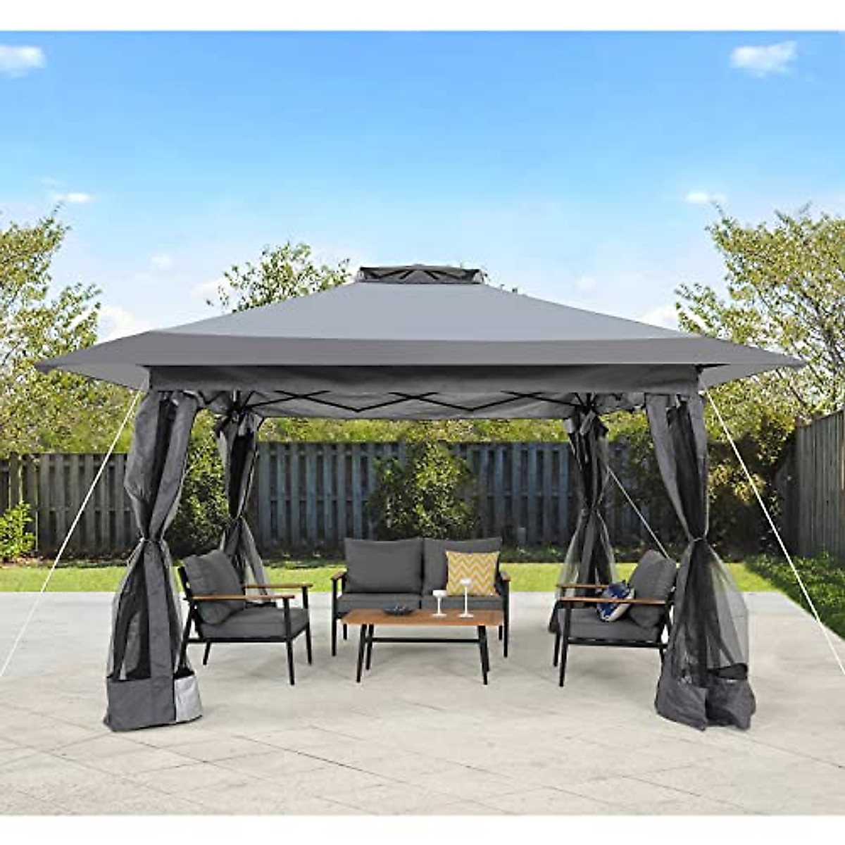 COBANA 13’x13’ Pop Up Gazebo, Outdoor Canopy Tent Shade with Metal Frame Mosquito Netting for Patio, Garden, Lawn, Backyard, Gray