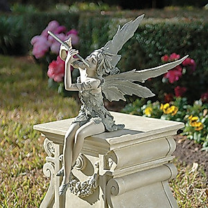 Design Toscano Fairy of the West Wind Sitting Garden Statue, 19 Inch, Polyresin, Two Tone Stone