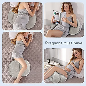 ChildLike Pregnancy Pillows for Sleeping,Maternity Pillow with Detachable Flannel Pillow Cover,Soft Adjustable Maternity Pillow for Pregnant Women,Support for Waist,Abdomen,Back,Hips,Legs(Grey)