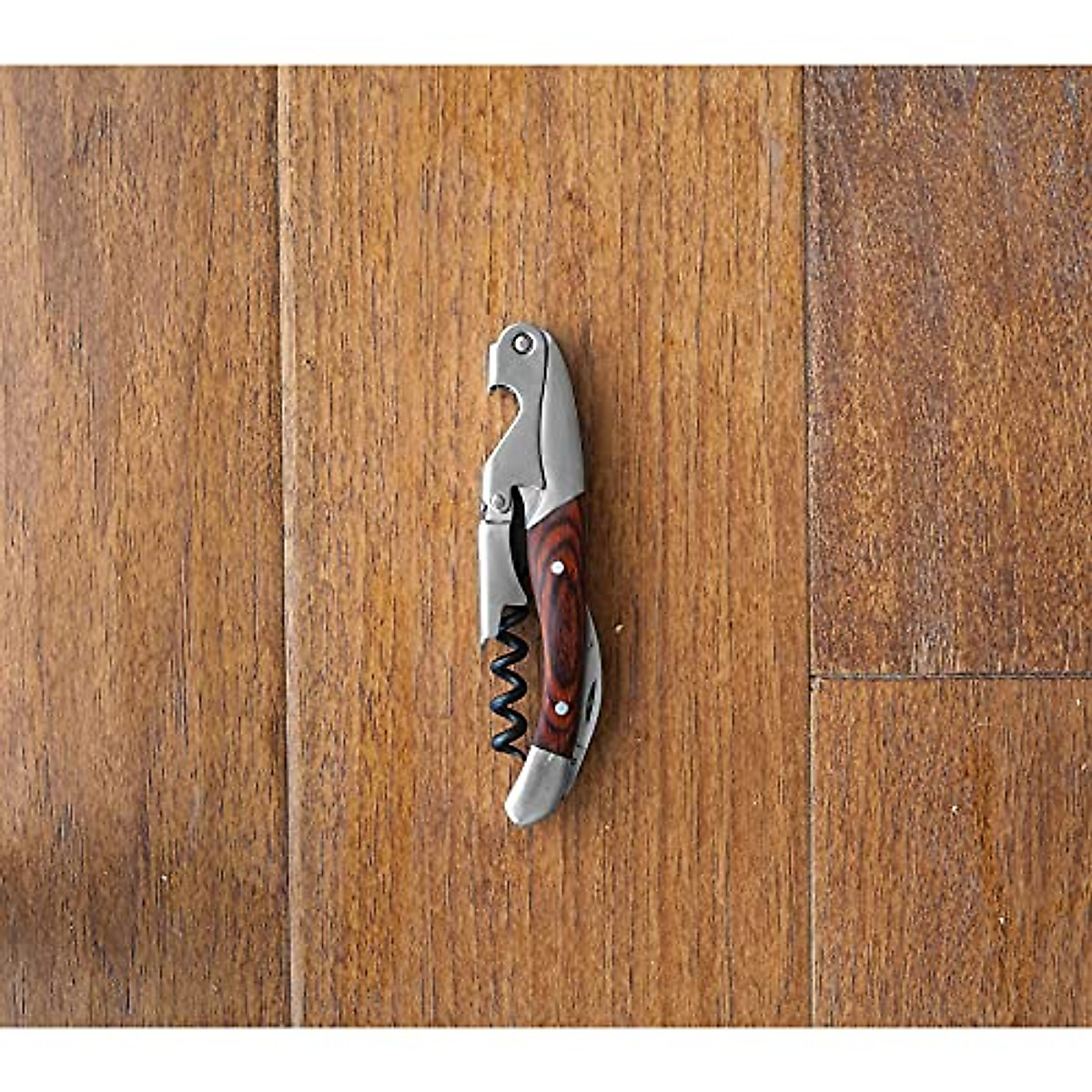 Twine Country Home Double Hinged Wood Corkscrew, Rosewood Inlay Wine Key, Bar Tool, Wine Opener, 4.75"