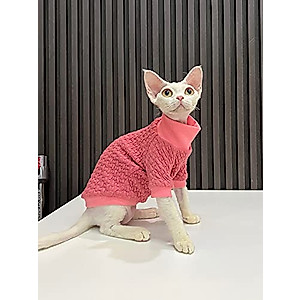 Sphynx Hairless Cat Clothes Autumn Solid Color Turtleneck Sweater Soft Warm Elasticity Pullover Cat Apparel Pet Clothes (M(4.4-5.5lbs), Rose red)