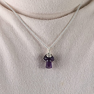 Tsnamer Mushroom Crystal Necklace Wire Wrapped Crystal Mushroom Pendant Necklace for Women Jewelry Gifts (Amethyst Silver)